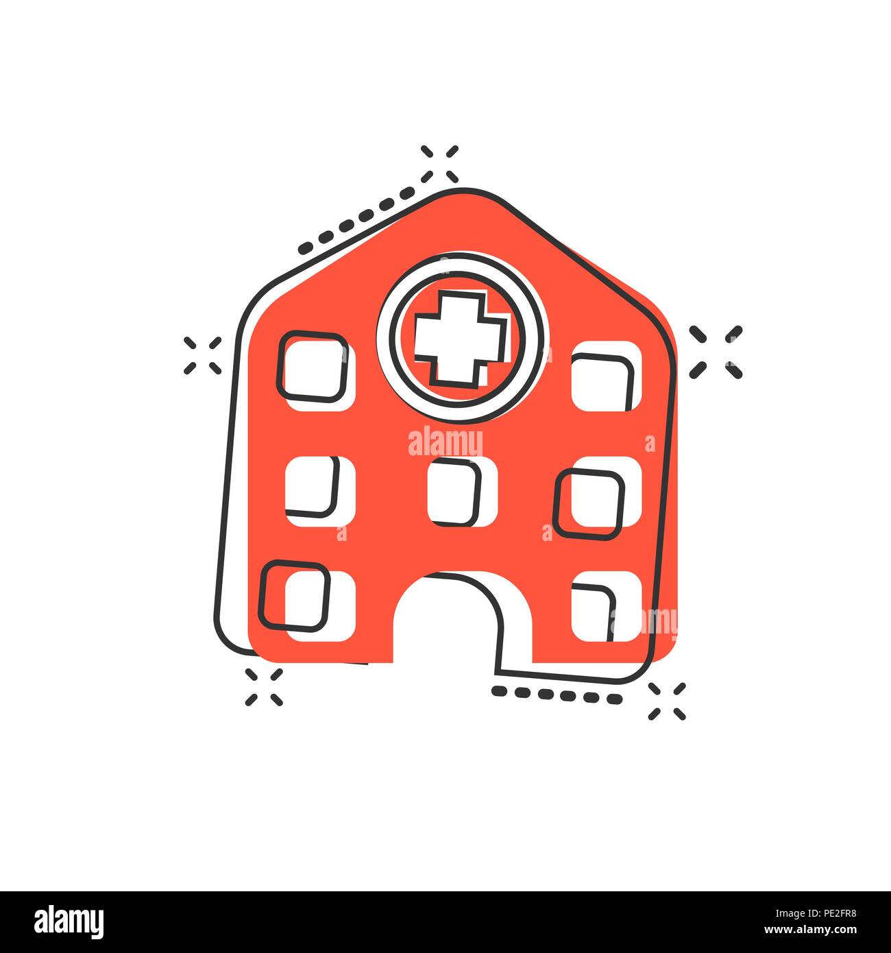 Vector cartoon hospital building icon in comic style. Infirmary medical ...