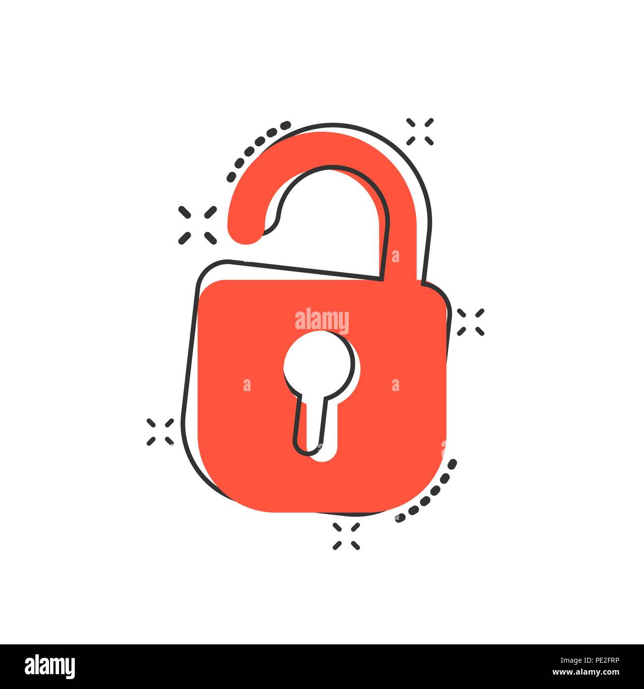 Vector cartoon lock icon in comic style. Padlock locker sign ...