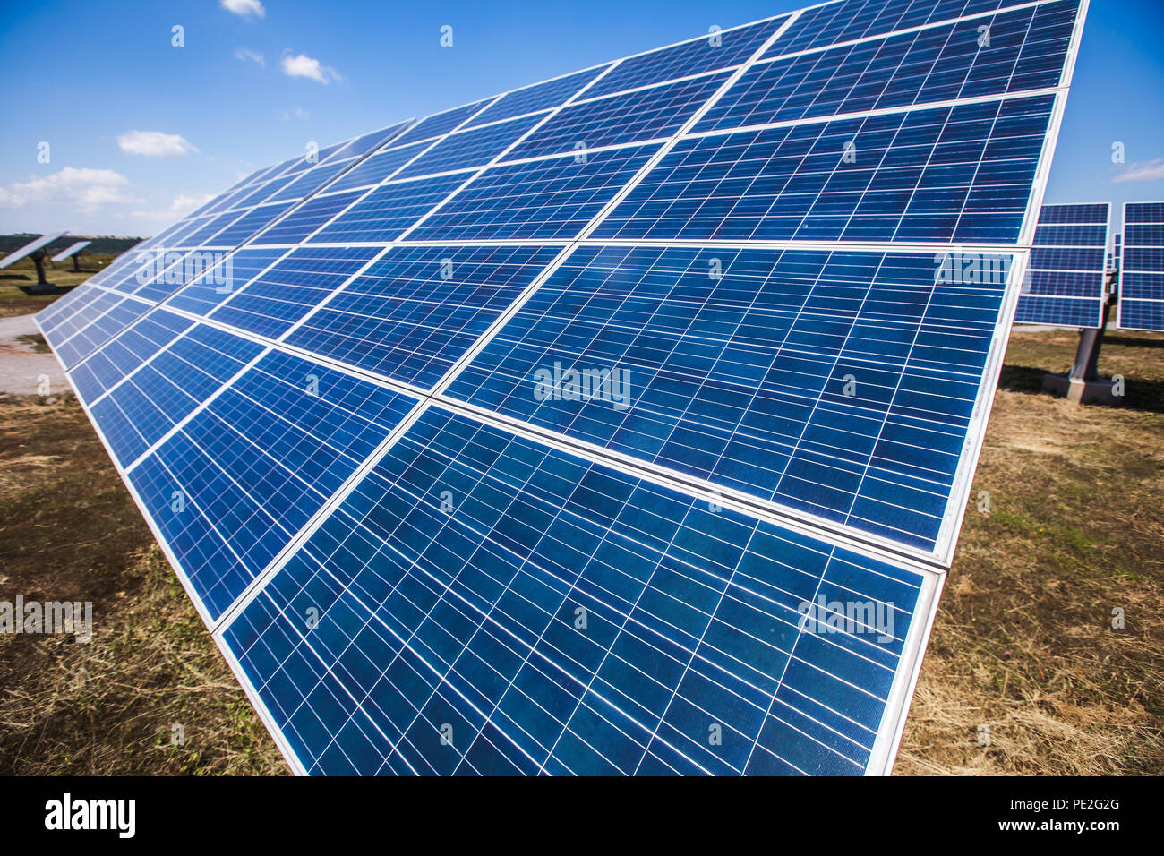 Solar power plants, photovoltaic panels arranged in a variety of scenes ...