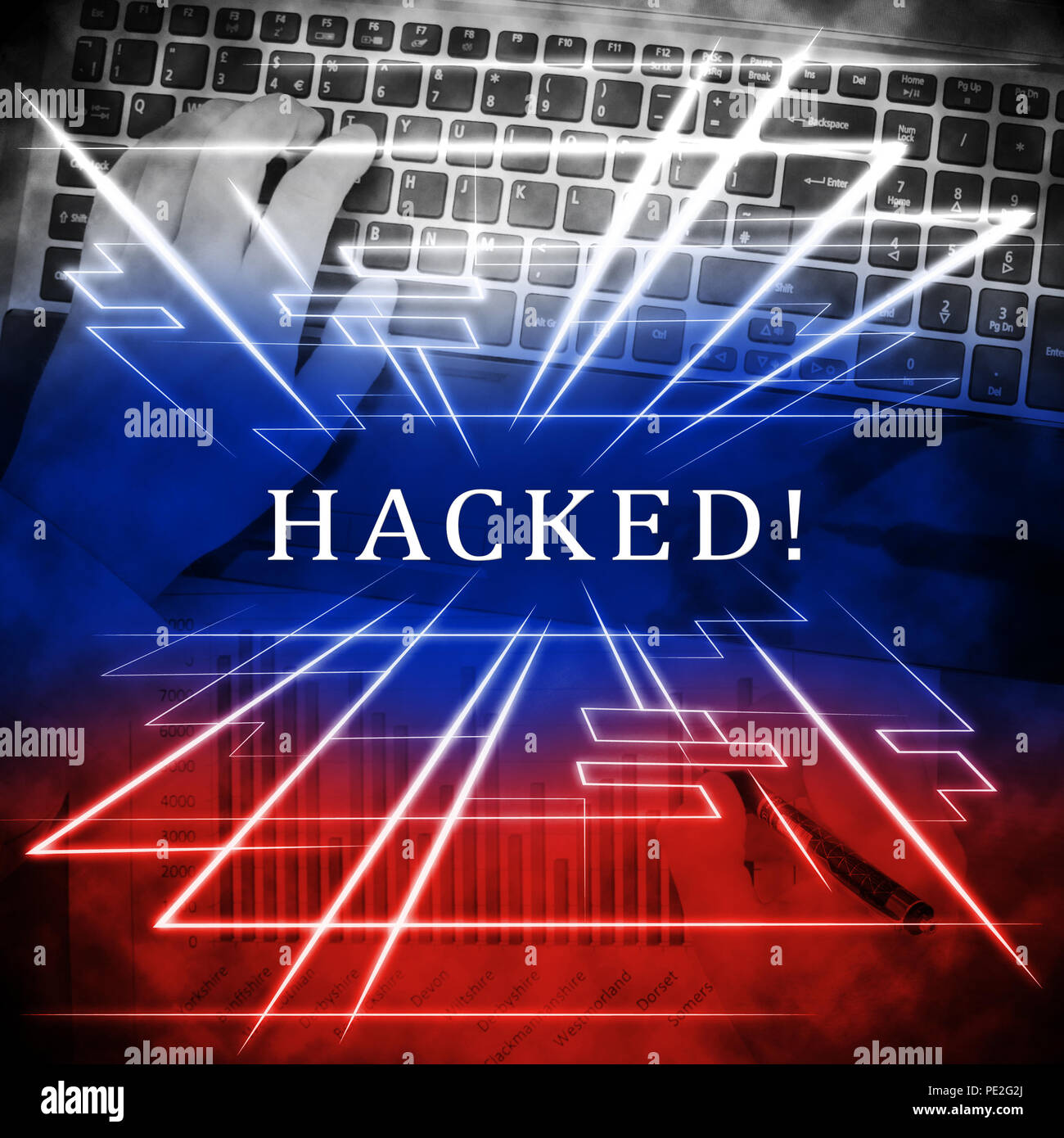 Hacker Typing Hacked Data Alert 3d Illustration Shows Cybersecurity ...