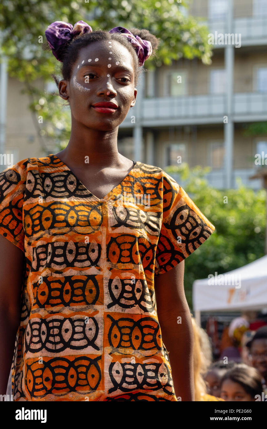 Female model of African origin showing African fashion on the catwalk ...