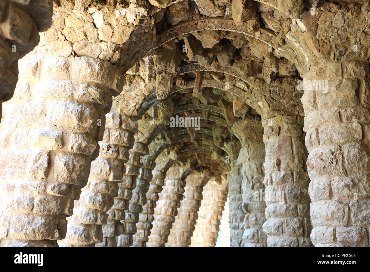 Stone structure in Park Guell, Barcelona, Spain Stock Photo - Alamy