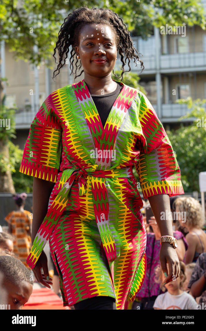 Female model of African origin showing African fashion on the catwalk ...