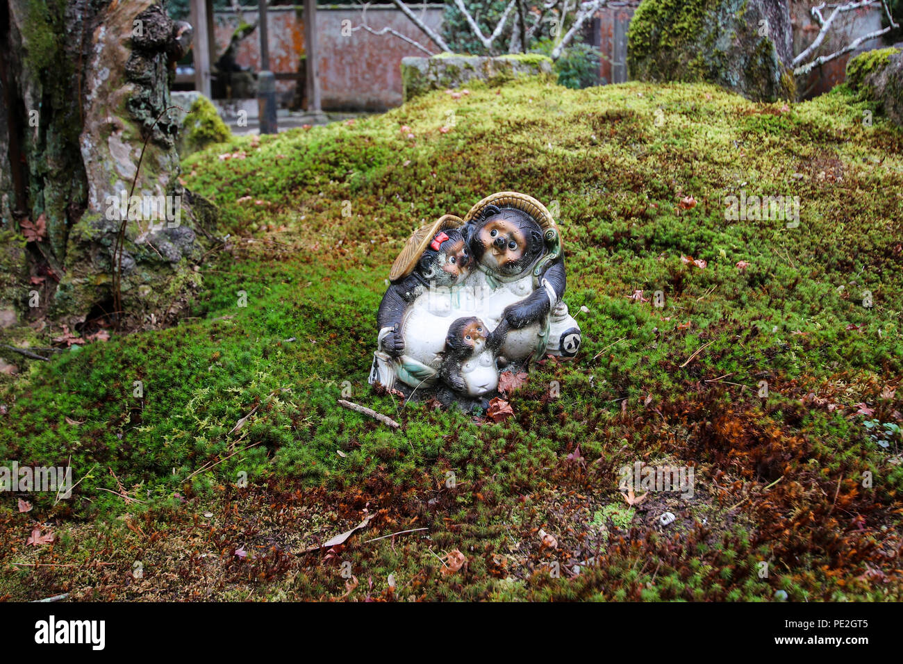 A happy tanuki family at a buddhist temple belonging to the Nanzen-ji ...