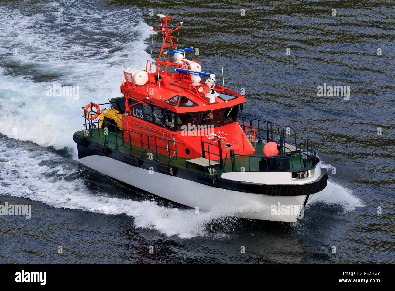 Pilot boat, Tromvik area, Tromso, Tromsoya Island, Troms County, Norway ...