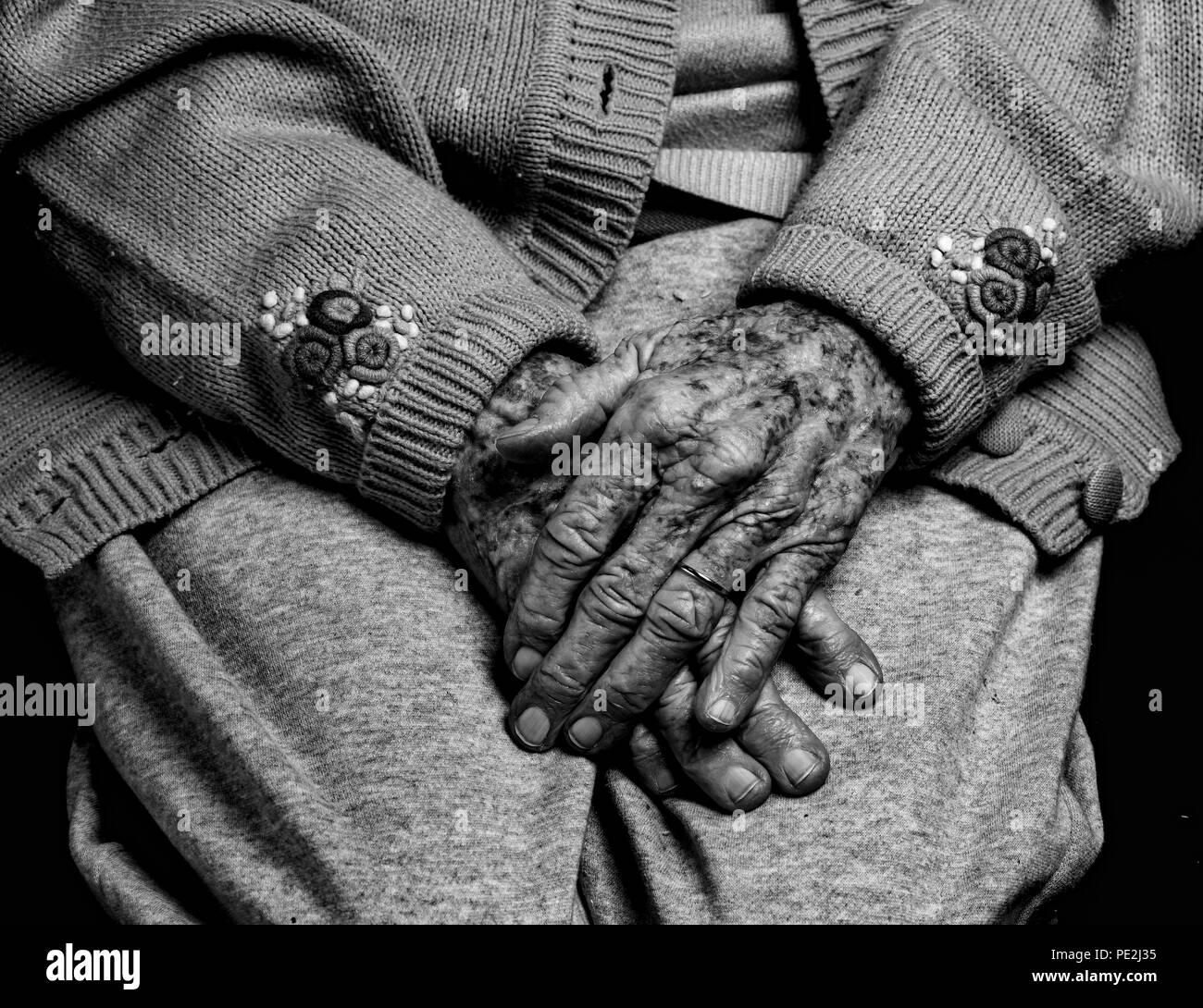 Elderly woman's work-worn hands Stock Photo - Alamy