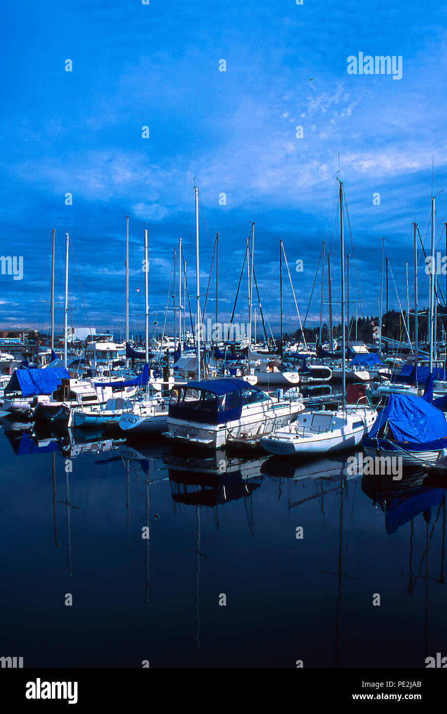 Boats in the marina of Bainbridge Island on Puget Sound near Seattle ...