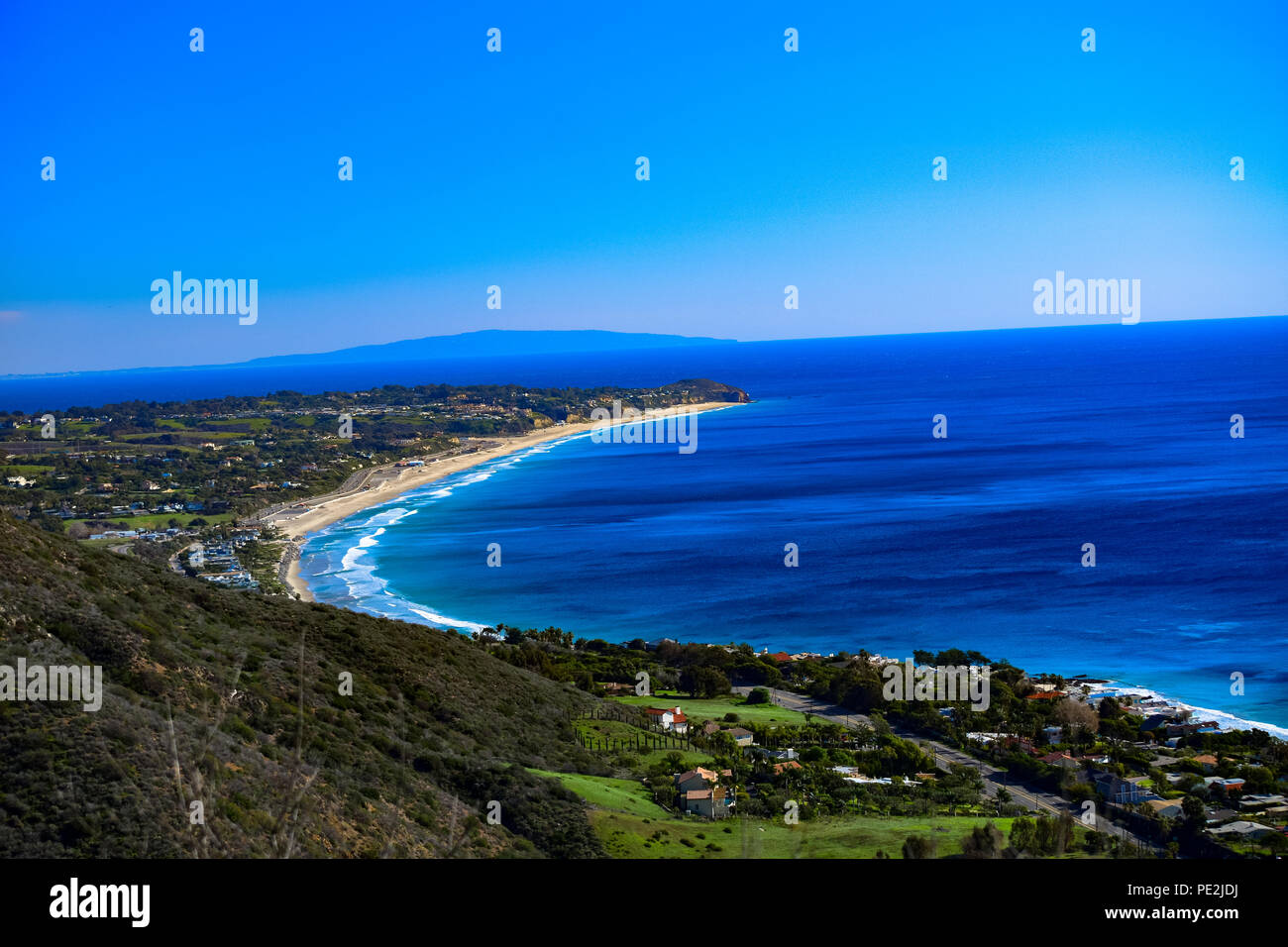 Panoramic view of the Pacific Ocean coast of Malibu as taken from the ...