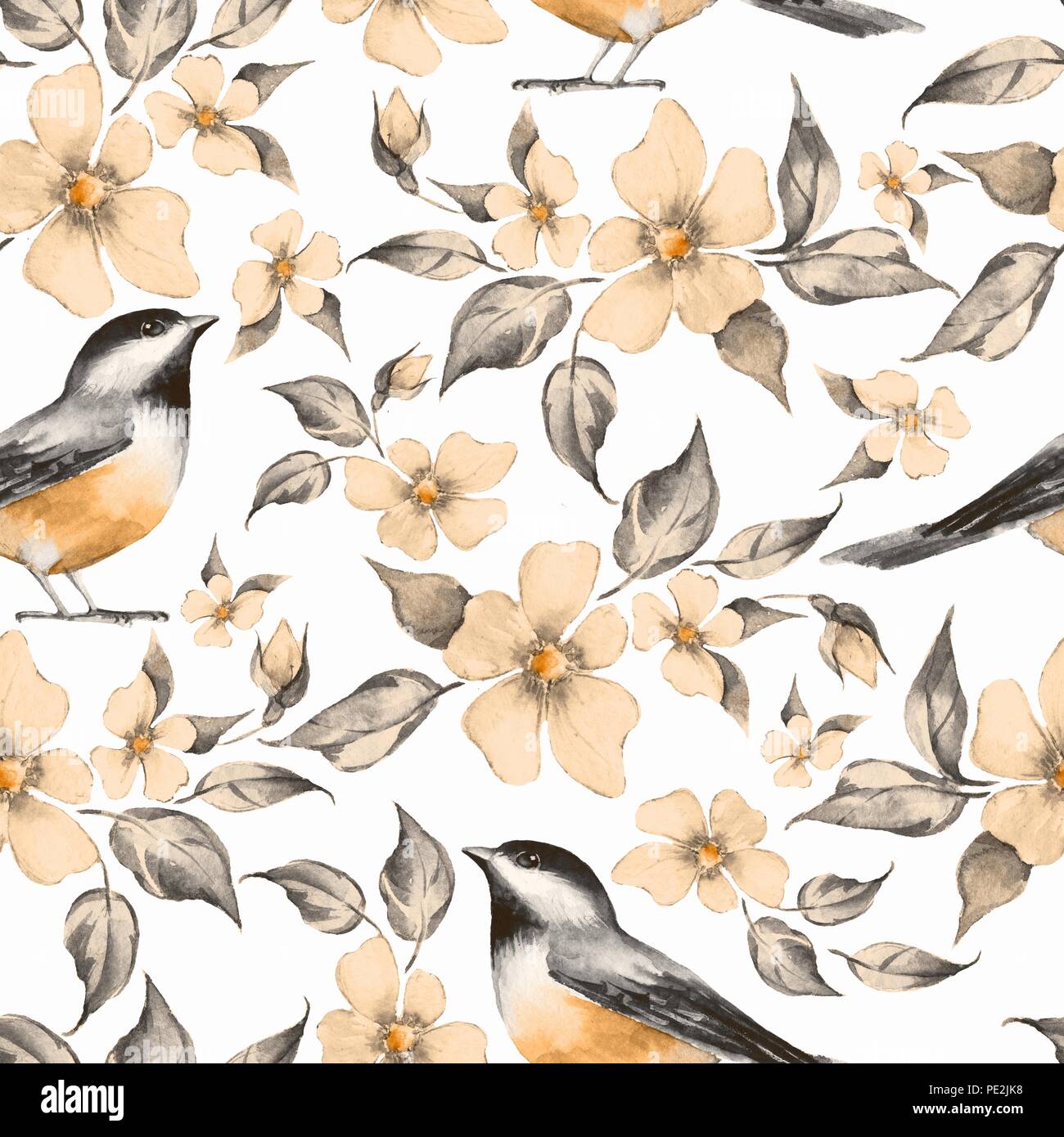 Spring flowers. Hand drawn watercolor floral seamless pattern Stock ...