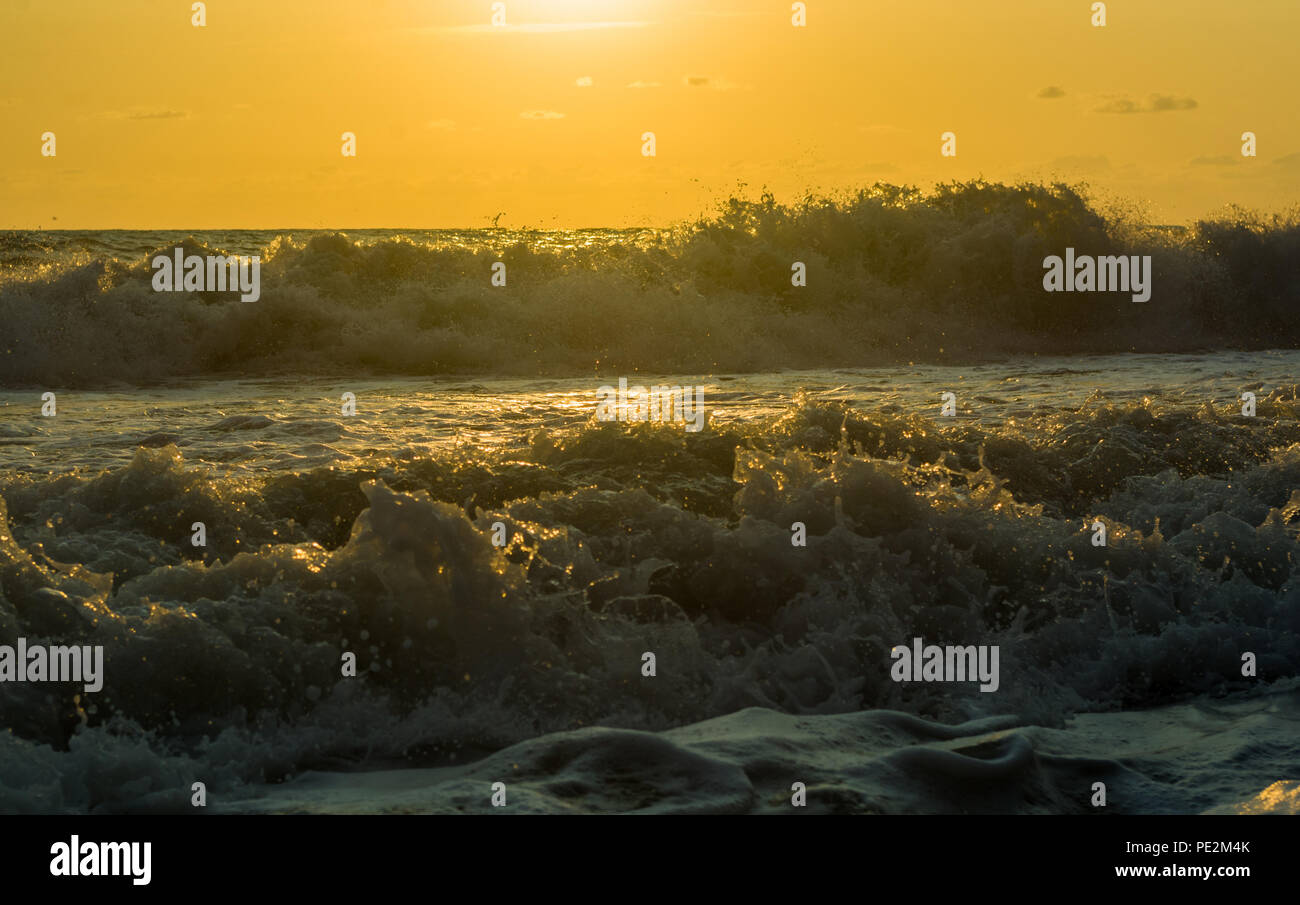 Summer sea sunset, the sun, waves and clouds, beautiful dramatic ...