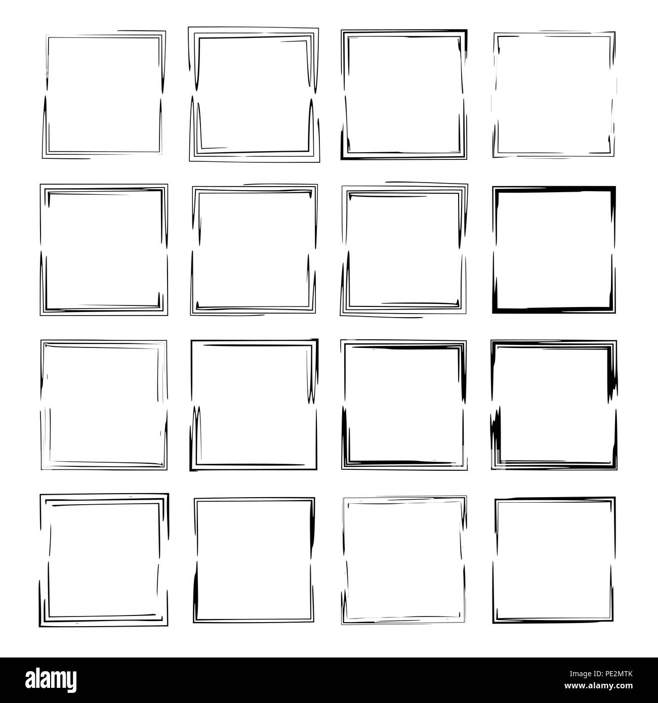 Set of black square grunge frames. Geometric rectangle empty borders ...