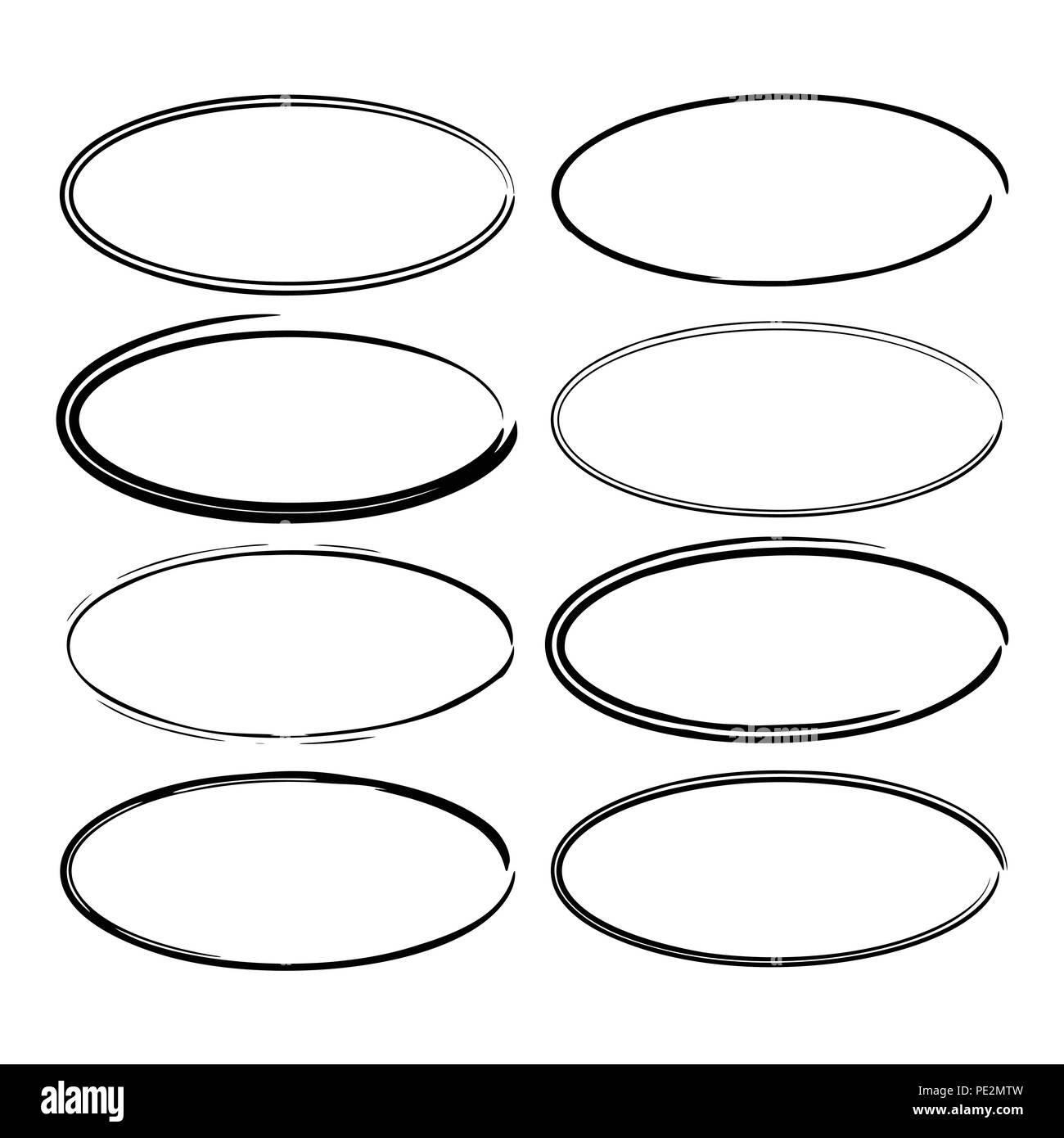 Set of black round grunge frames. Oval empty borders. Vector ...