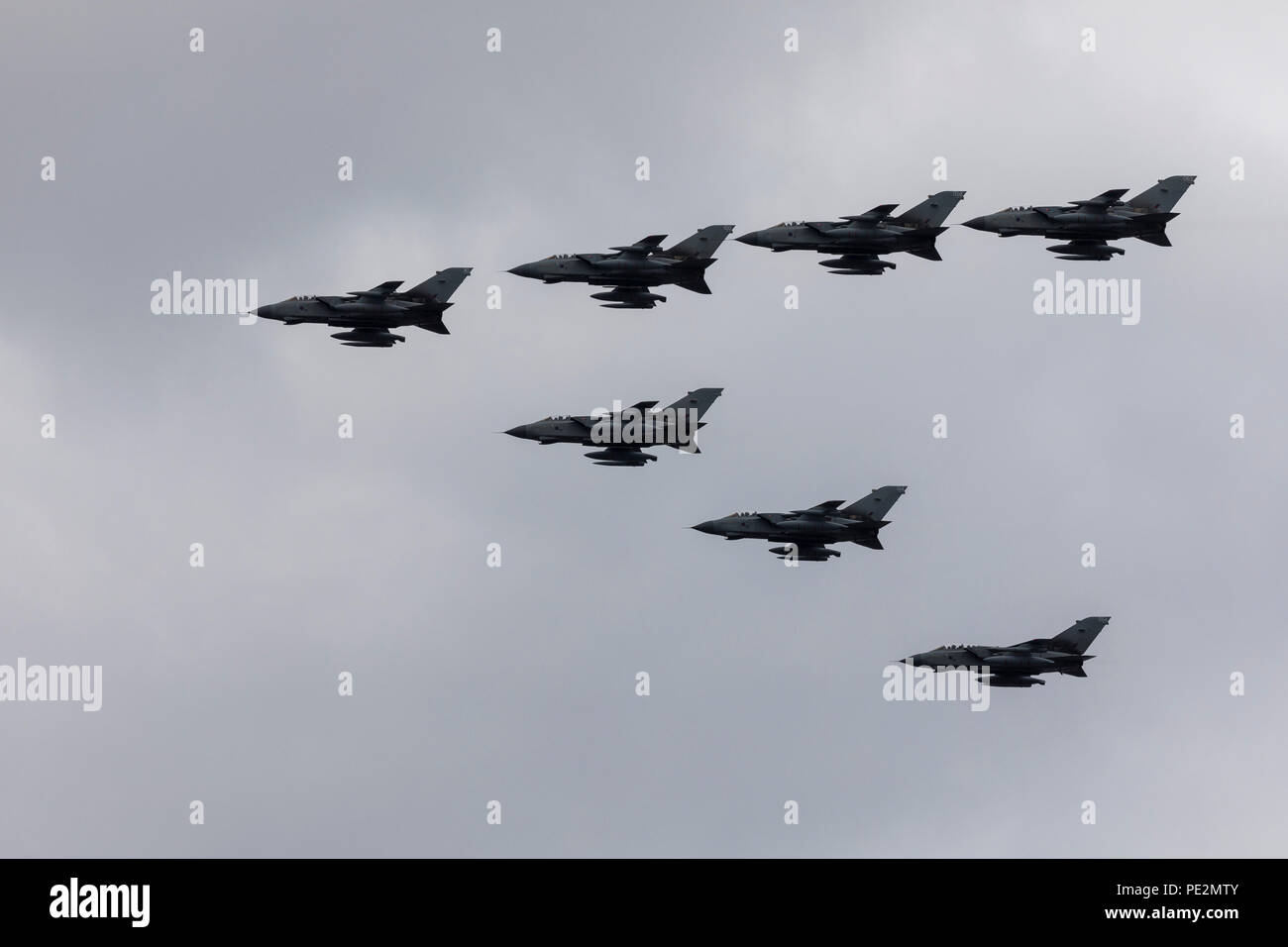 Seven RAF Tornado Fighter Planes in formation over London for the ...