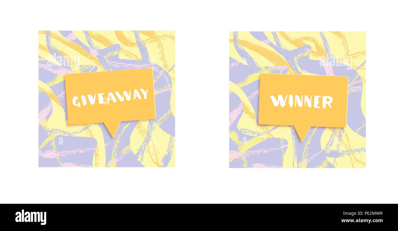 Set of Giveaway and Winner square cards. Handwritten lettering with ...