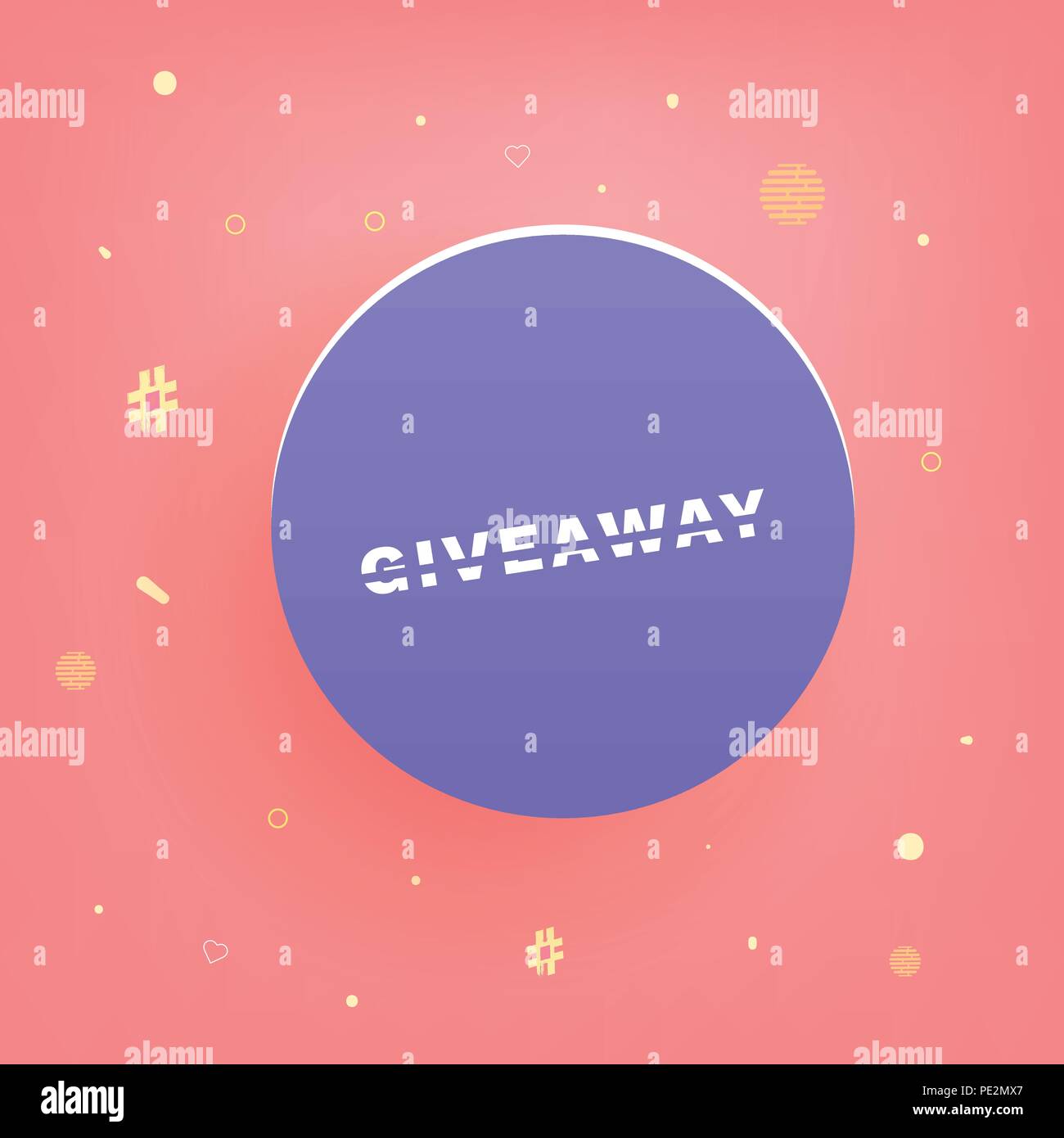 Giveaway square card with round button. Sliced lettering. Square ...