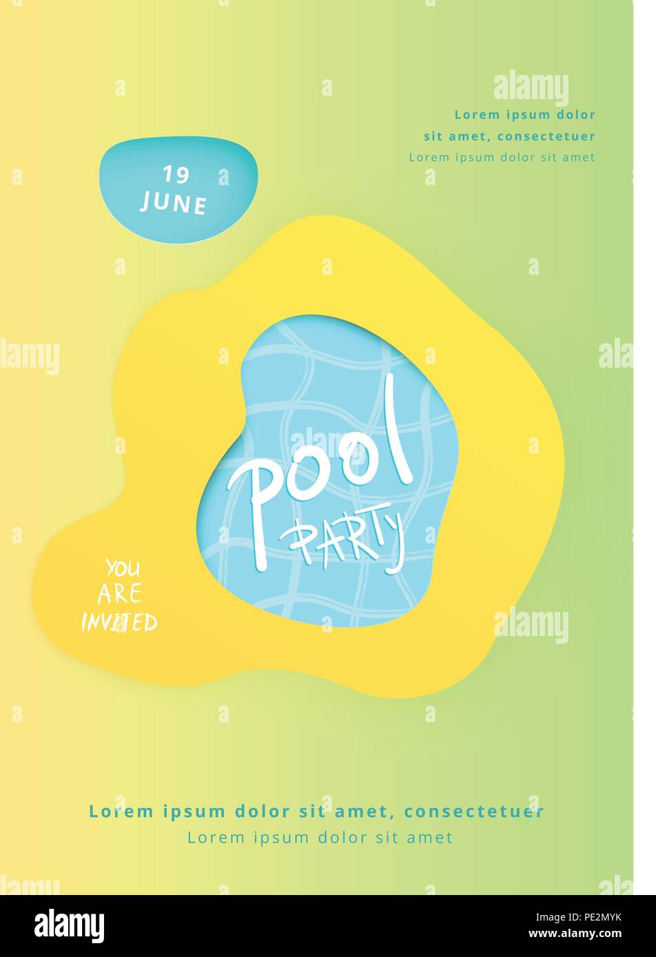 Pool Party flyer. Paper cut effect card. Vertical template for summer ...