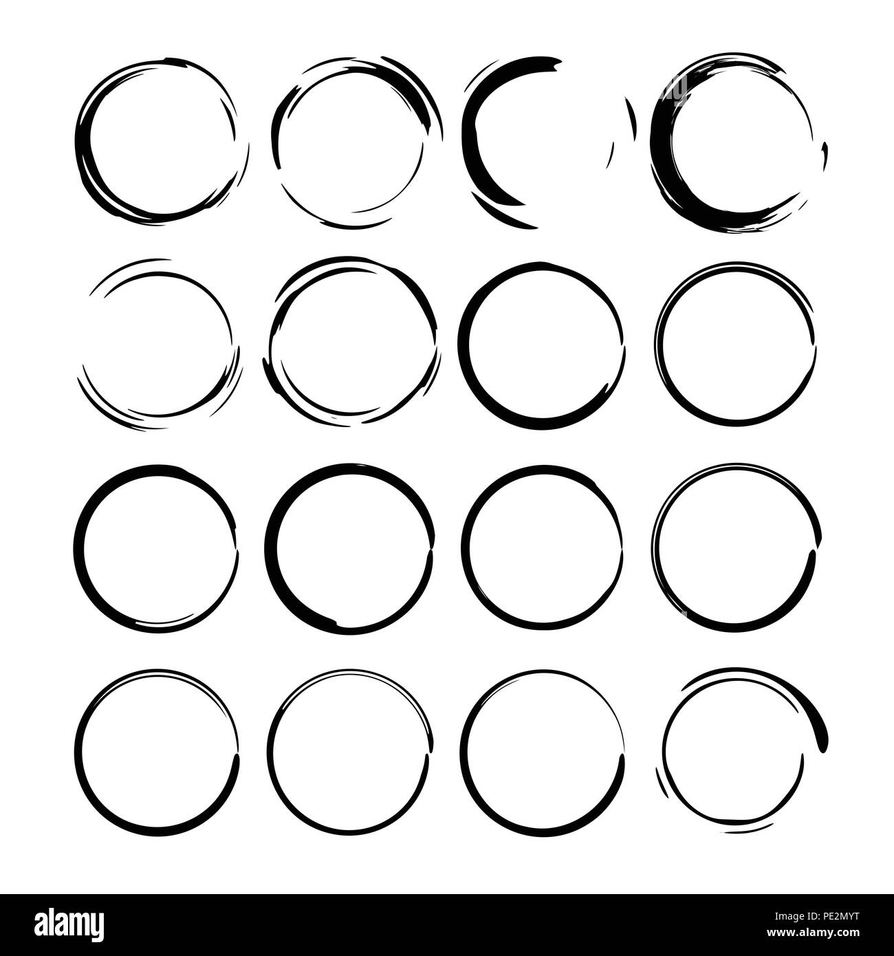 Set of black round grunge frames. Circular empty borders. Vector ...