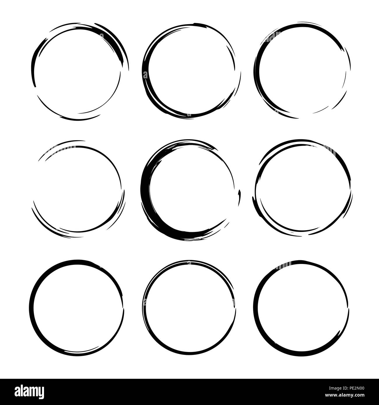Set of black round grunge frames. Oval empty borders. Vector ...