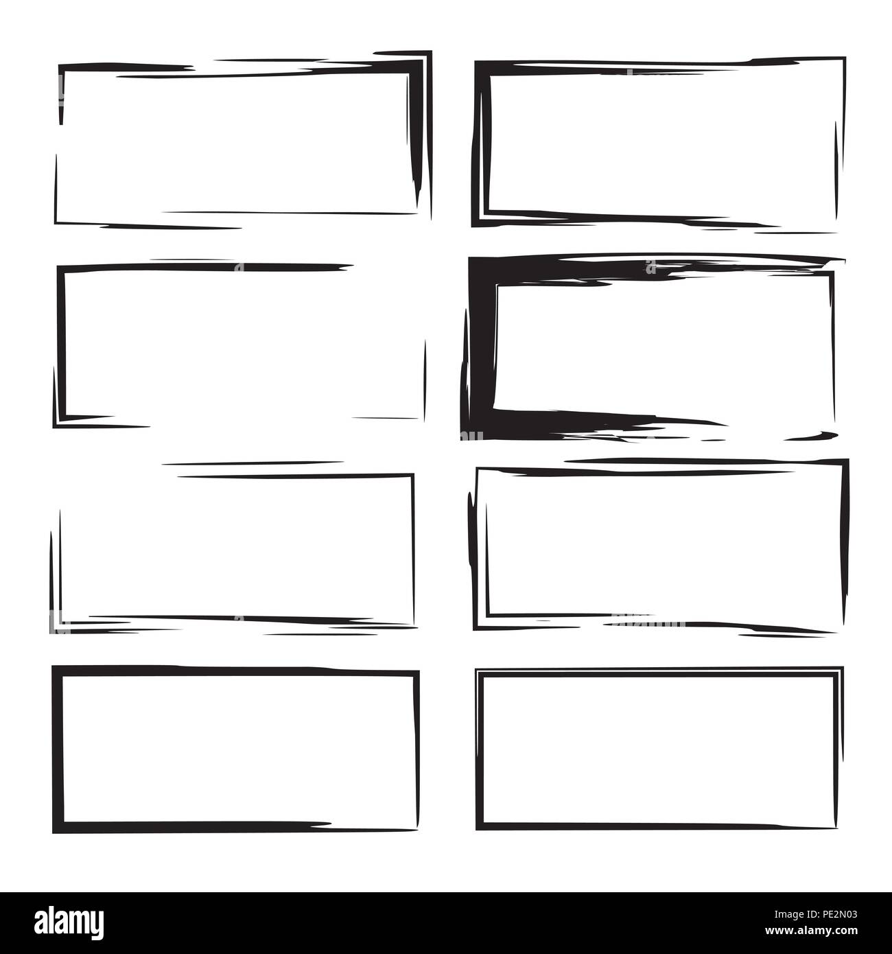 Set of black grunge frames. Linear borders. Vector illustration Stock ...
