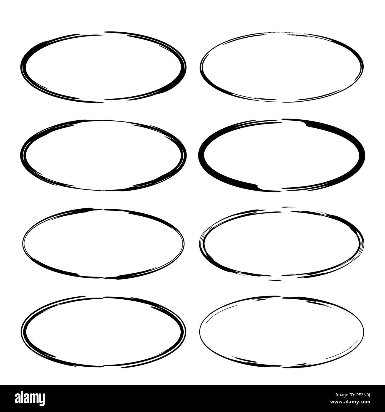 Set of black round grunge frames. Oval empty borders. Vector ...