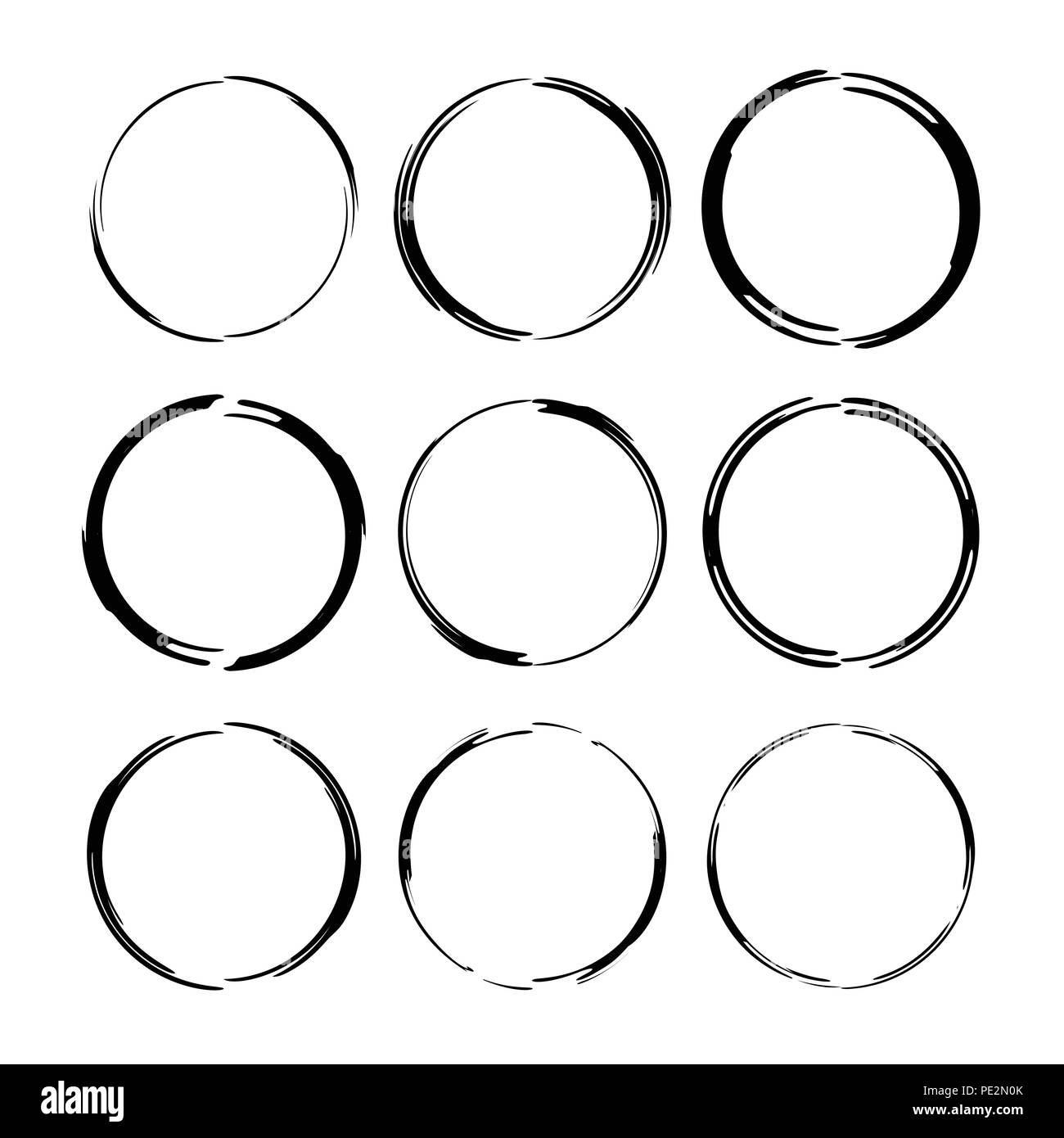Set of black round grunge frames. Oval empty borders. Vector ...