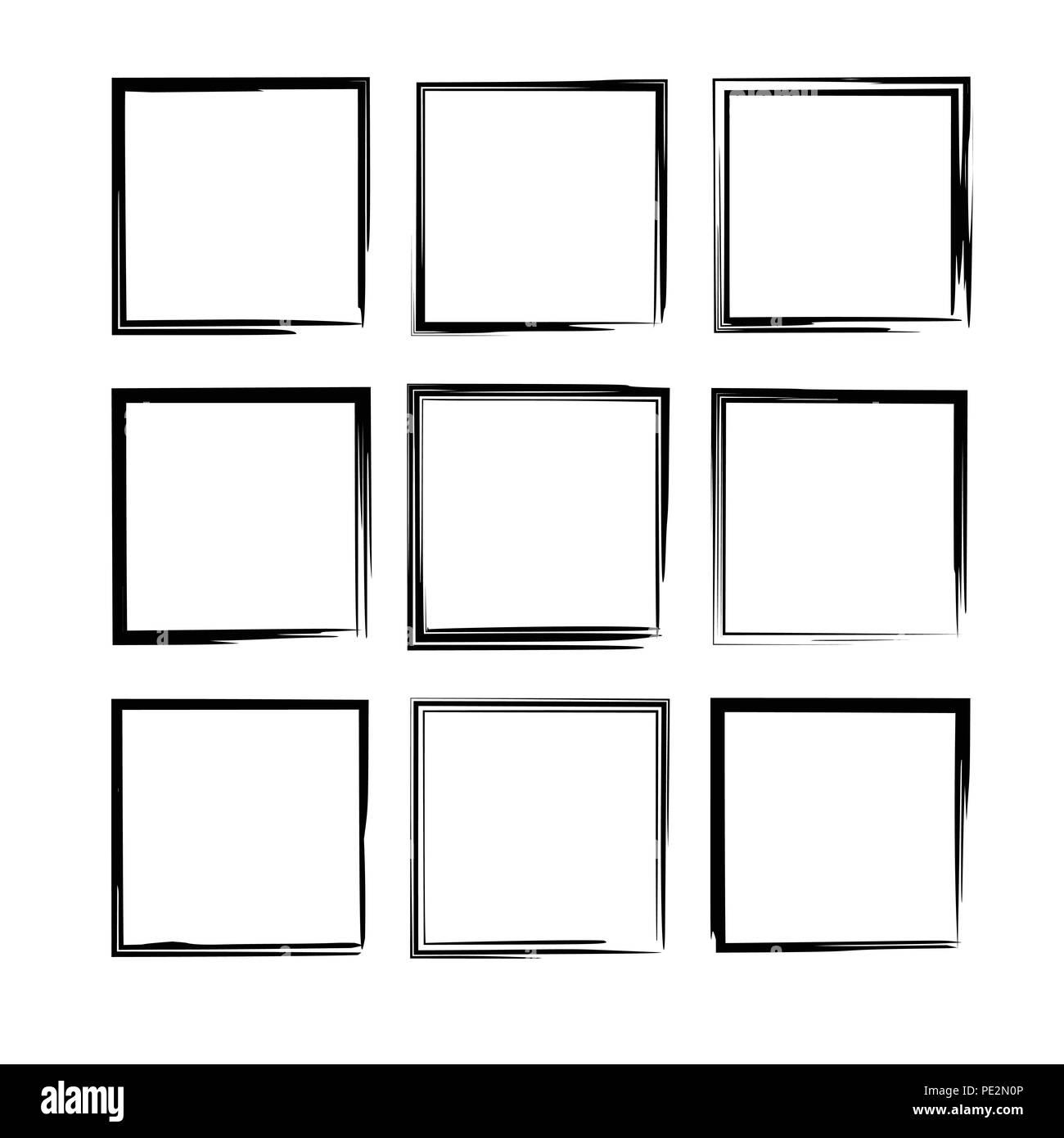 Set of black square grunge frames. Geometric empty borders. Vector illustration Stock Vector ...