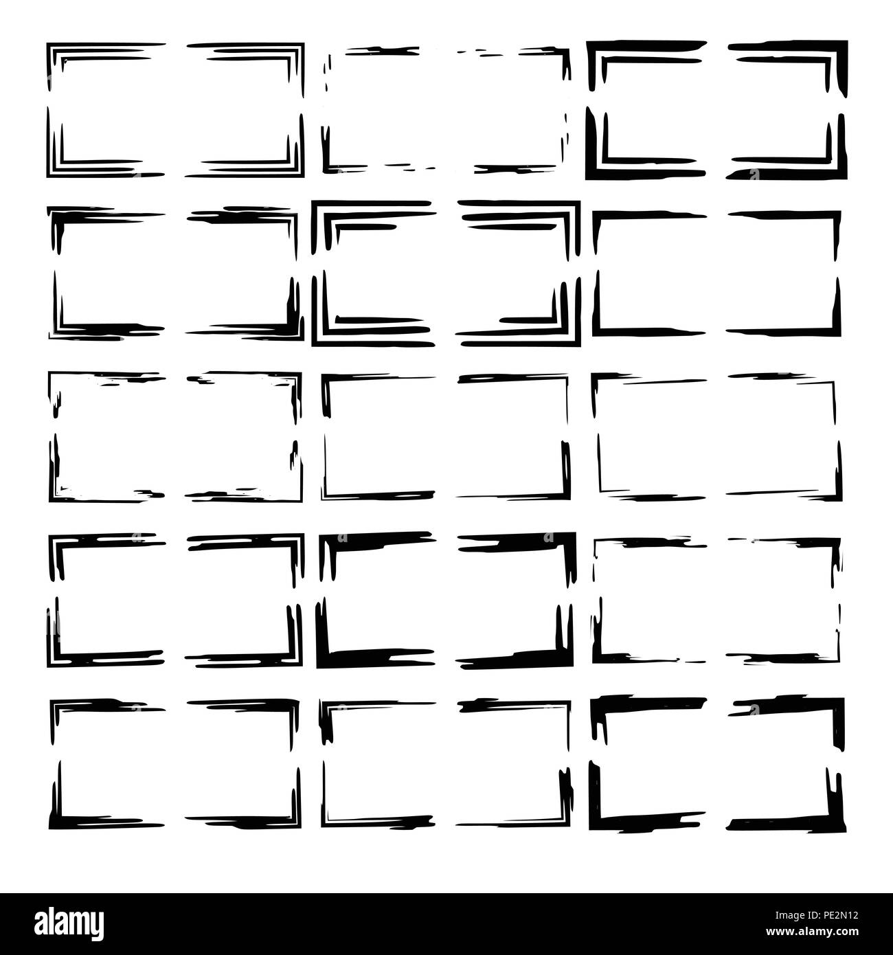 Set of black rectangle grunge frames. Square empty borders. Element for ...