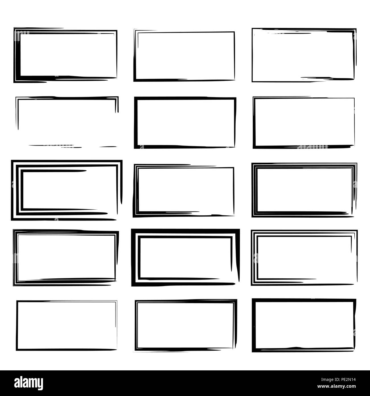 Set of black rectangle grunge frames. Square empty borders. Vector ...