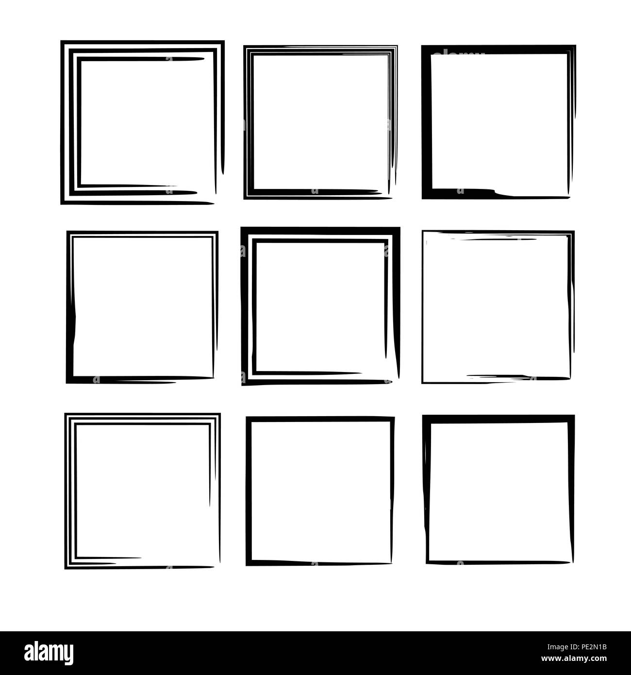 Set of black square grunge frames. Vector illustration Stock Vector ...