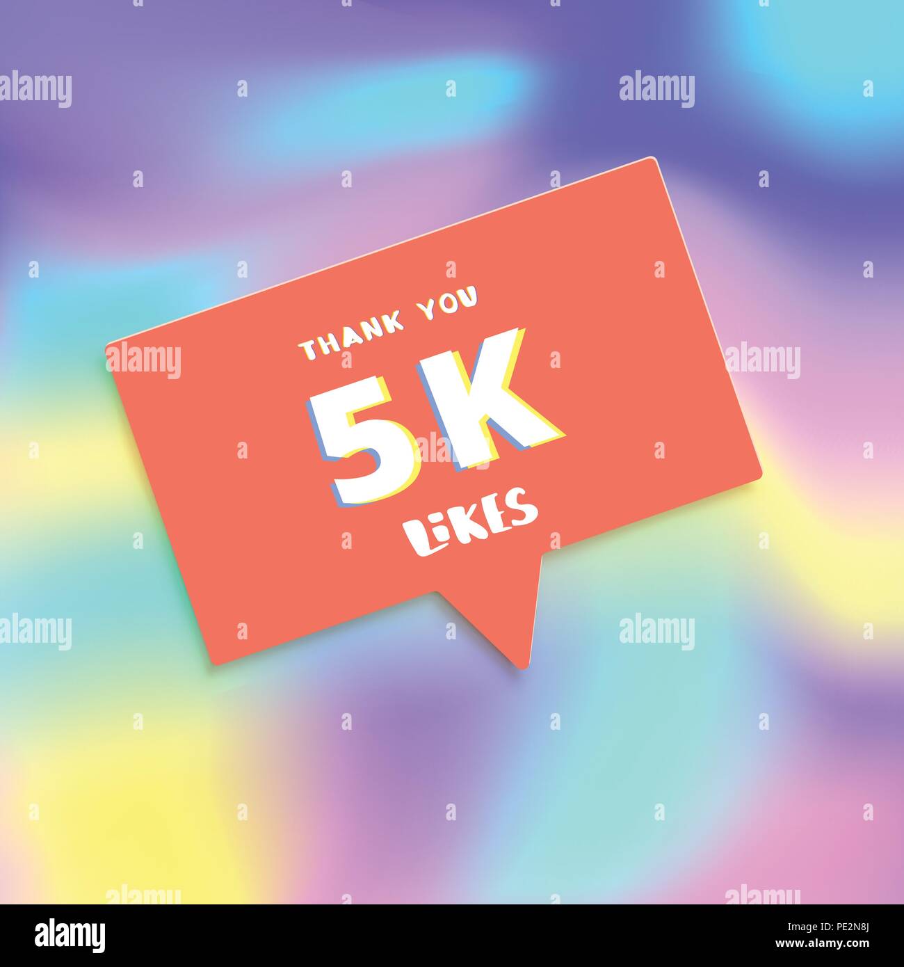 5K likes thank you post. Greeting card 5000 with red speech bubble and ...