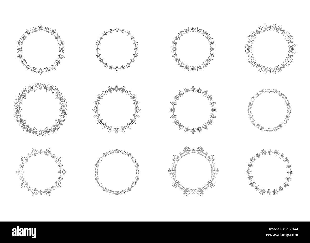 Set of black round decorative frames. Vintage circular borders isolated ...