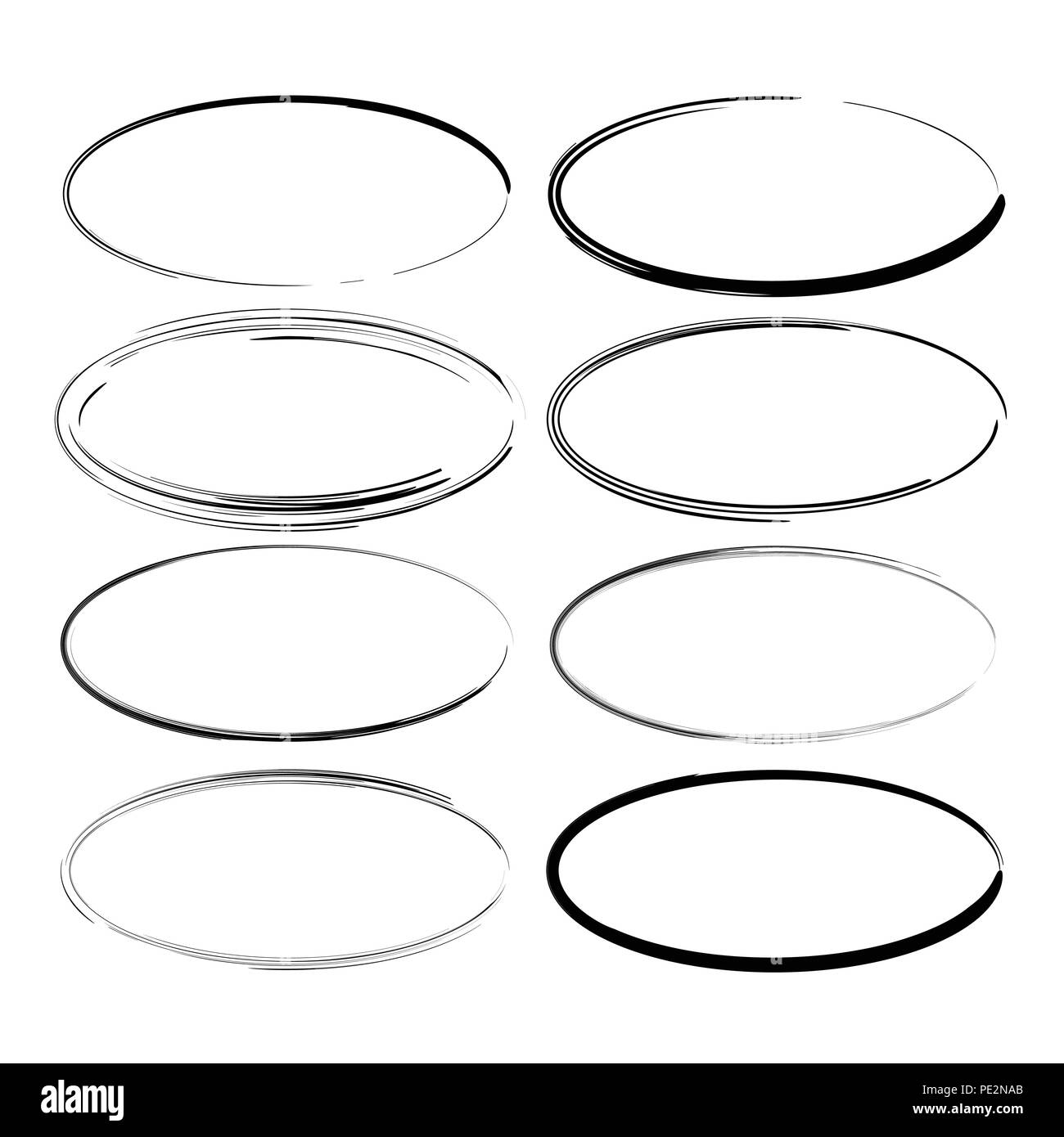 Set of black round grunge frames. Oval empty borders. Vector ...