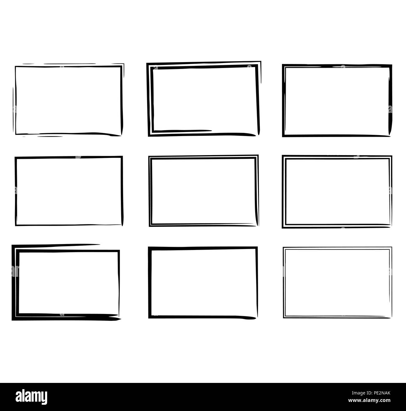 Set of black rectangle grunge frames. Creative linear borders. Vector ...