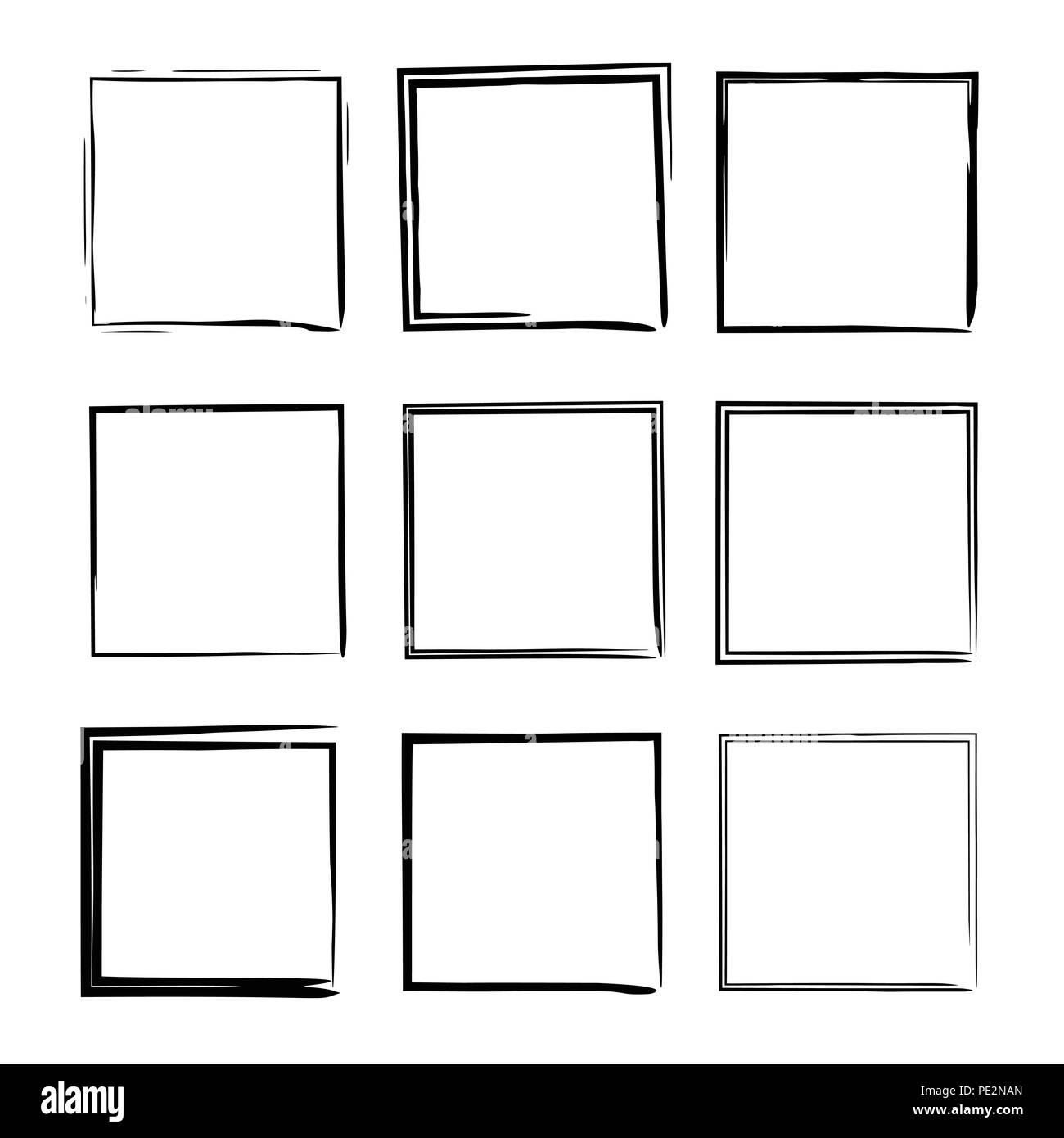 Set of black rectangle grunge frames. Square borders. Vector ...