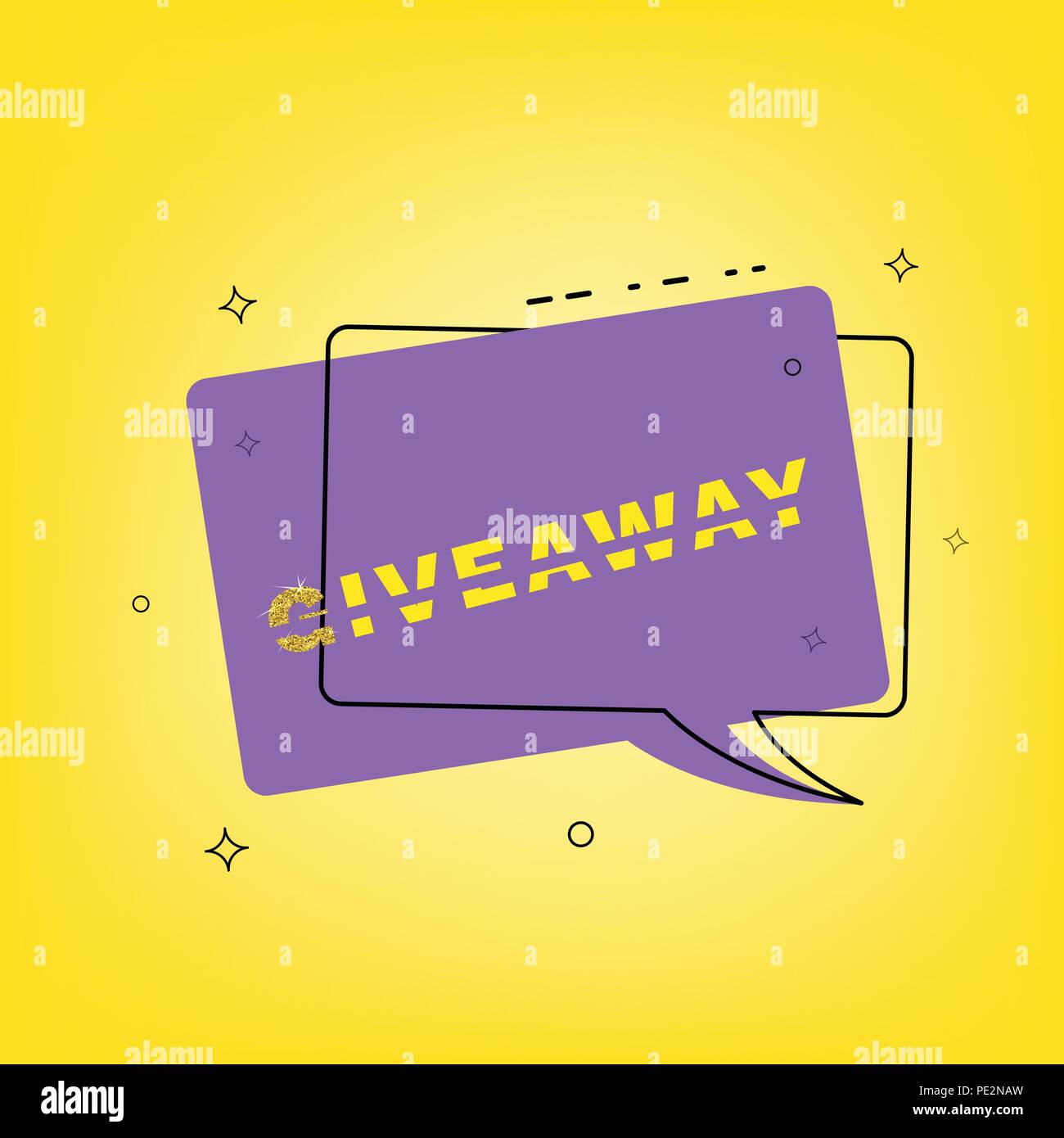 Giveaway card with speech bubble. Sliced lettering with glitter ...