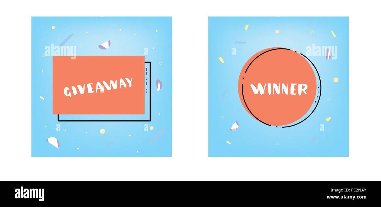 Giveaway and Winner cards set for socail media with geometric shapes ...