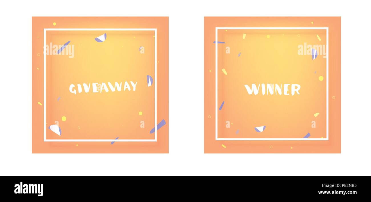 Giveaway and Winner cards set for socail media. Handwritten lettering ...