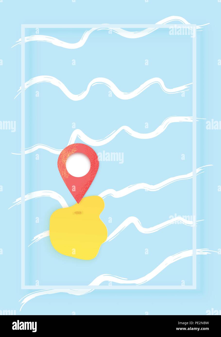 Composition with map pointer. Vertical banner with location mark and wave background. Vector ...