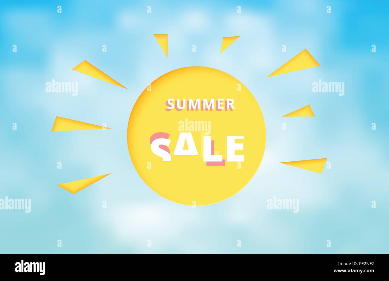 Summer Sale card with sun shape and sliced lettering. Template for ad ...
