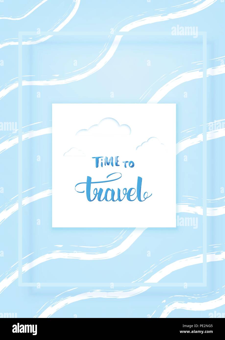Time to travel banner. Vertical composition with frame, square badge ...