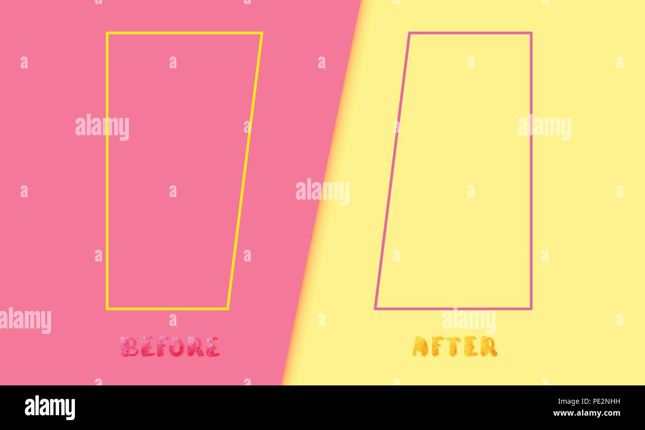 Before and After flat card. Comparison banner with cut background and ...