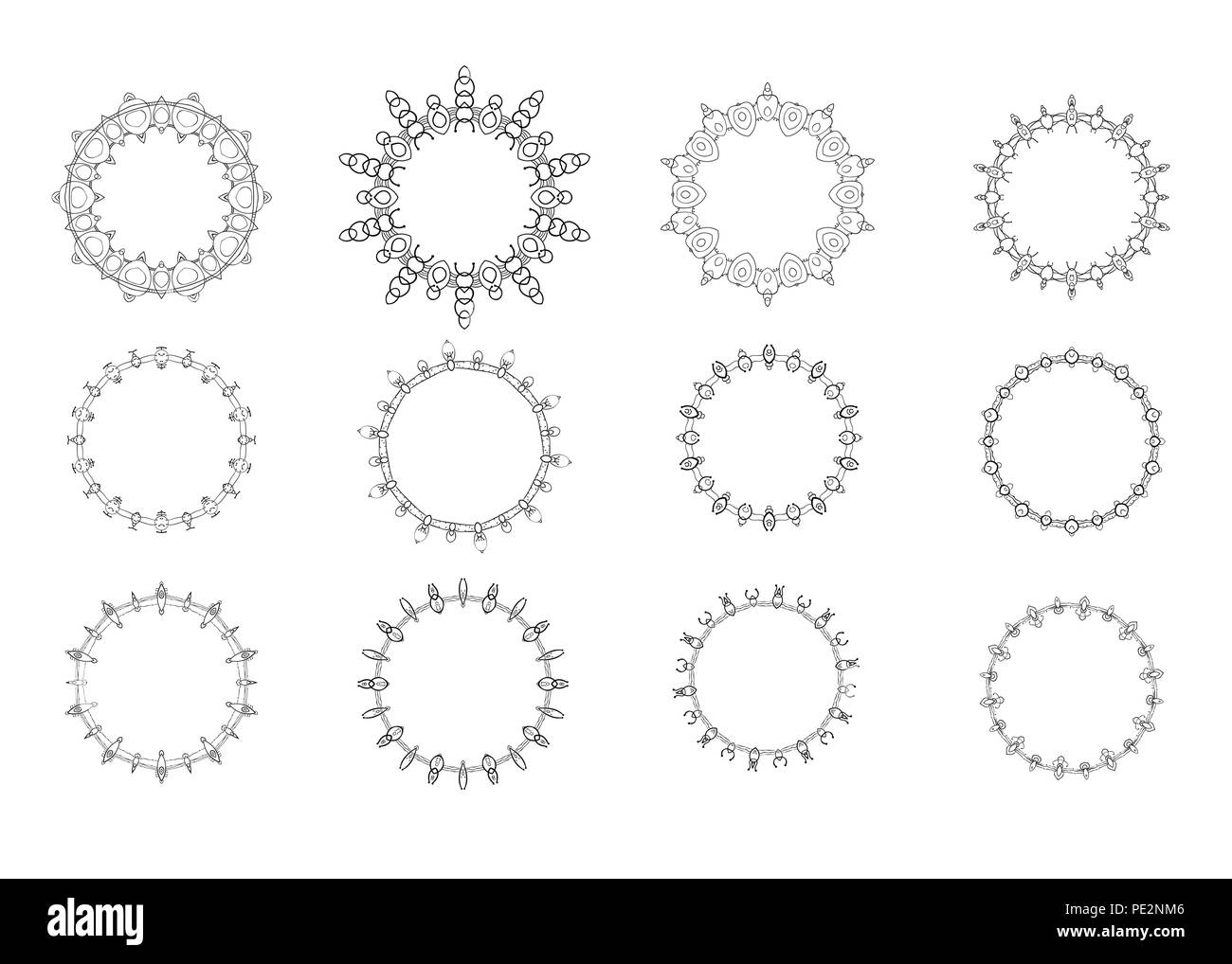 Set of round decorative frames. Kit of black elements for decoration ...