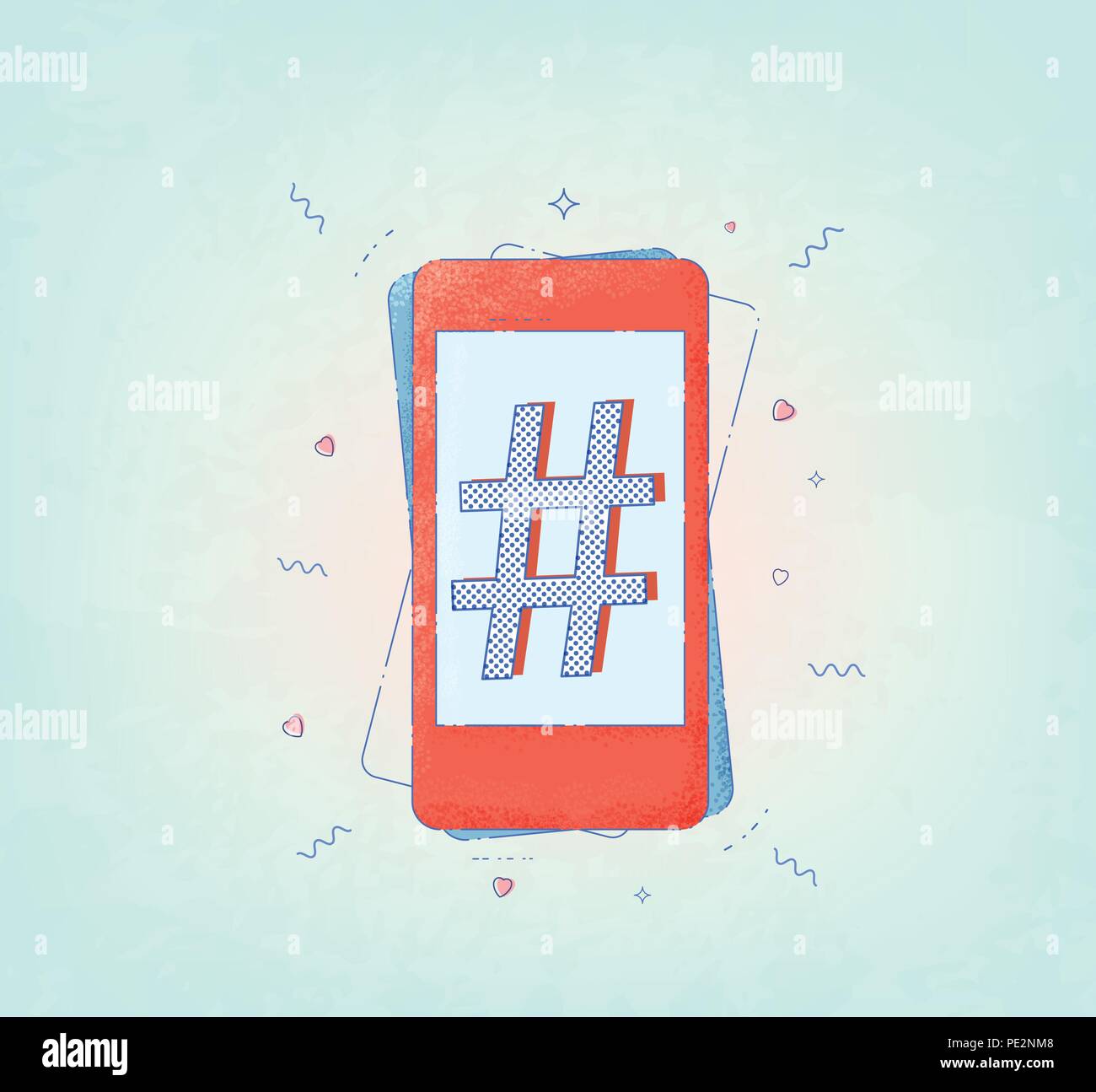 Hashtag sign with phone and textured background. Element for graphic ...