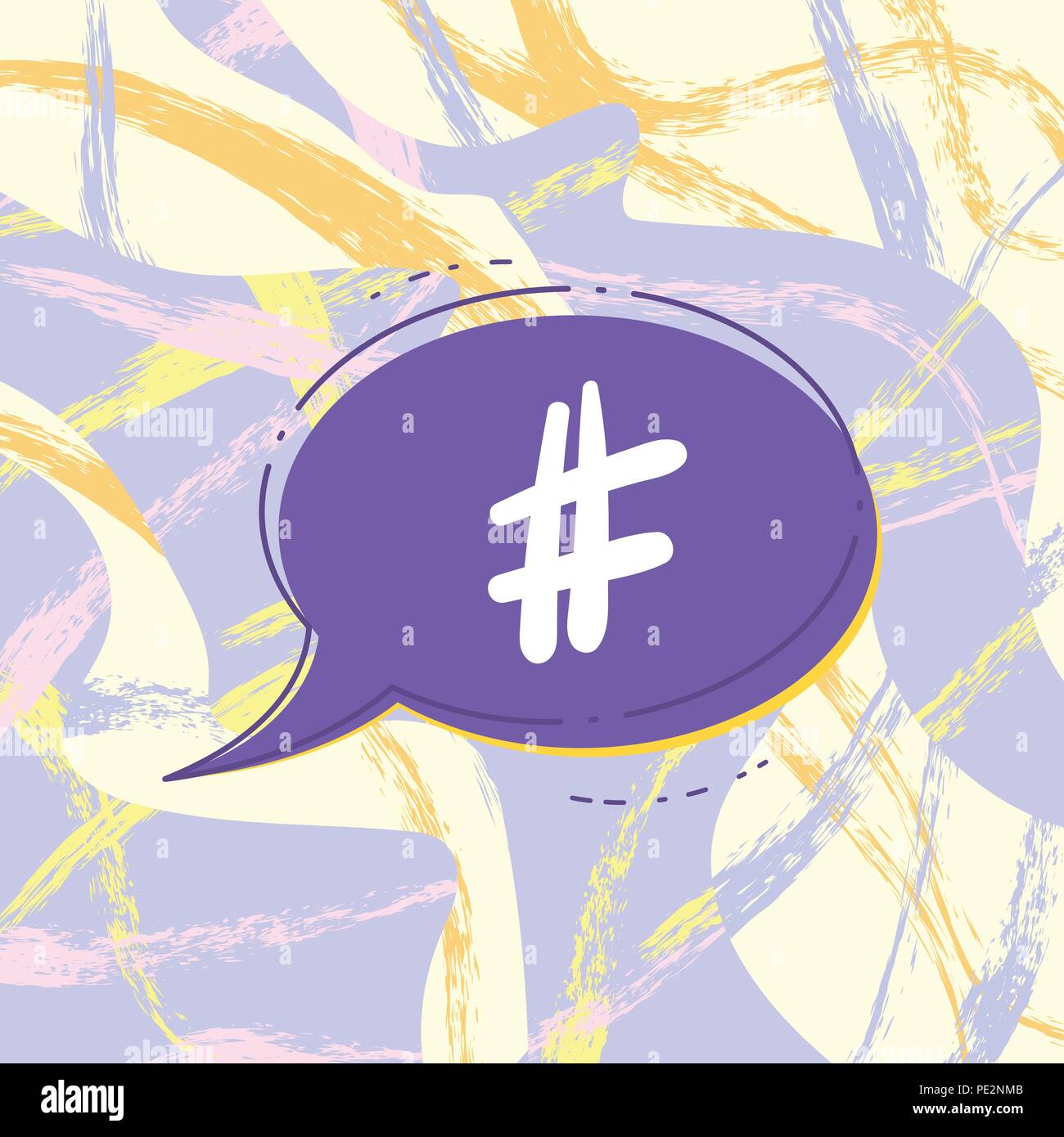 Hashtag sign with bubble speech and colorful brush lines background ...