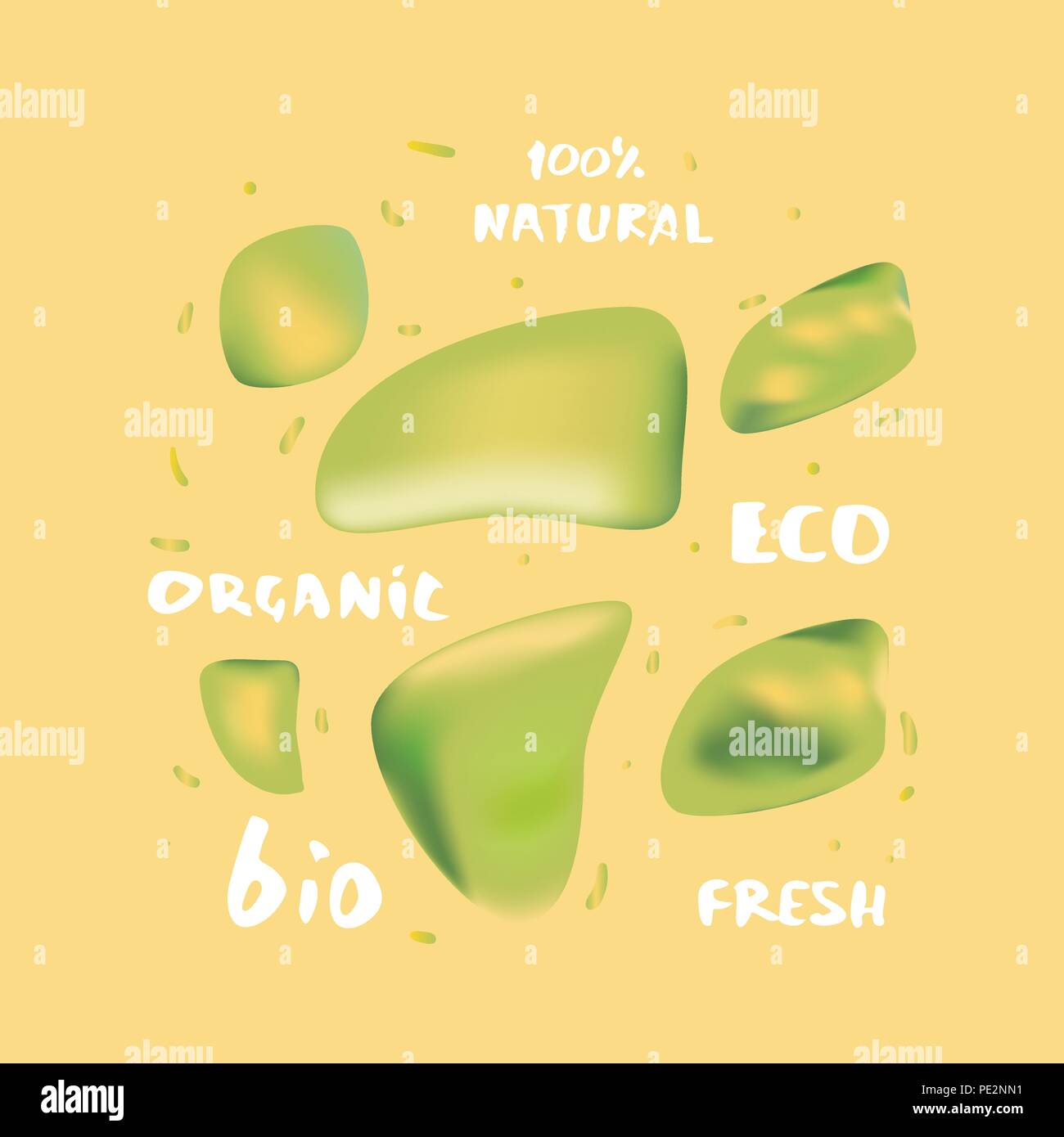 Set of organic shapes with text. Handwritten lettering 100% Natural ...