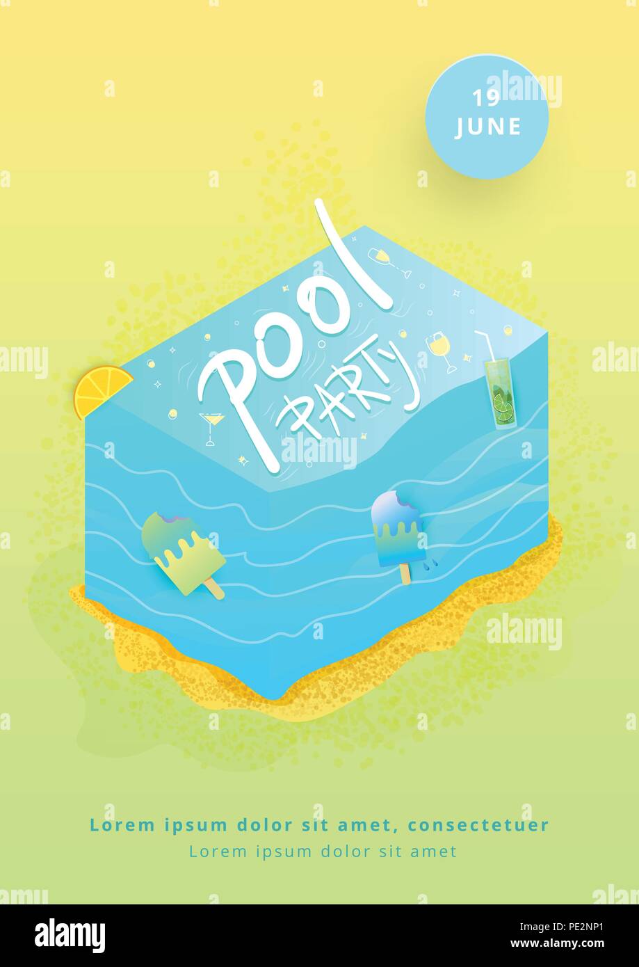 Pool Party creative flyer. Vertical template for summer holiday design ...