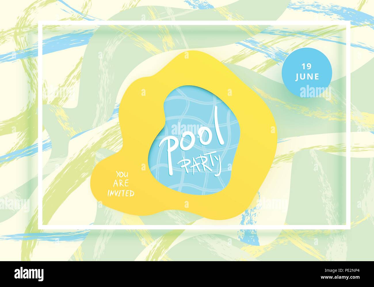 Pool Party flyer with colorful background and frame. Paper cut effect ...