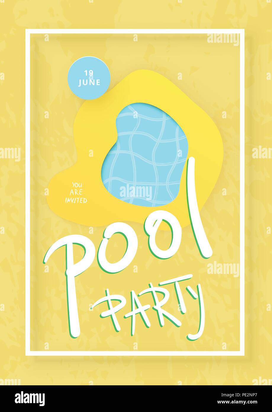 Pool Party flyer with rextured background and frame. Paper cut effect ...