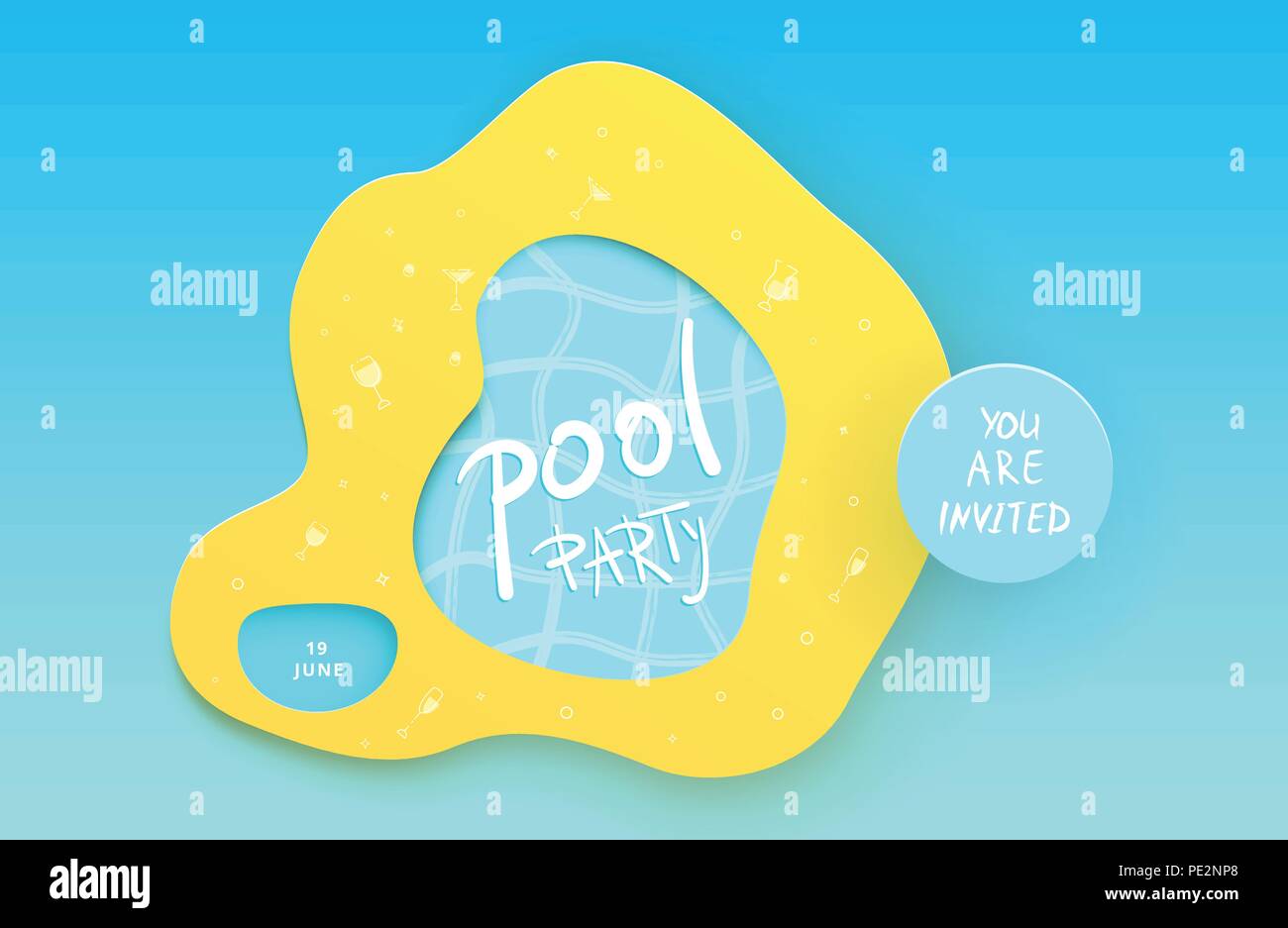 Pool Party horizontal flyer. Paper cut effect banner. Template for ...