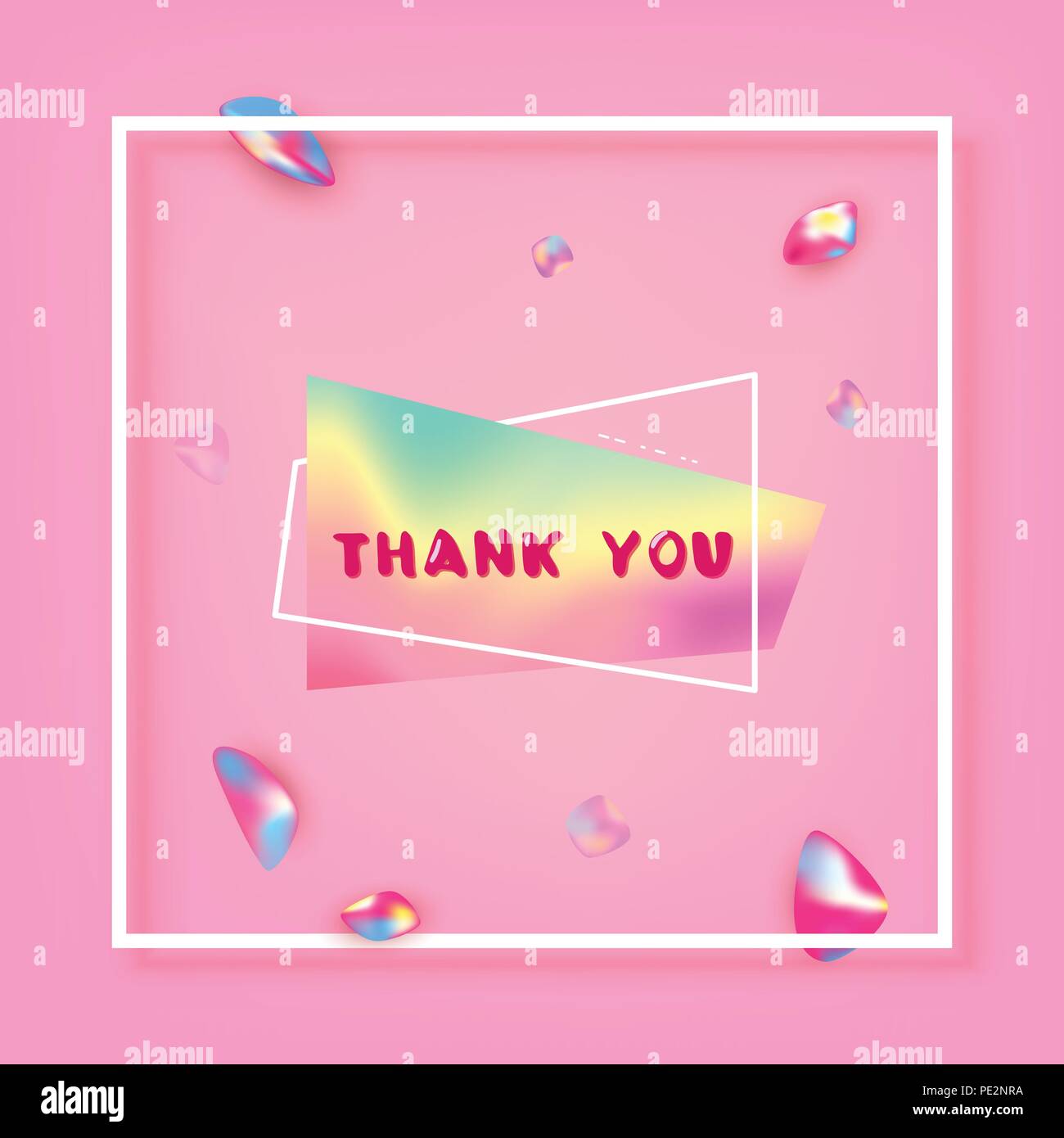 Thank you card. banner with handwritten lettering, frame, geometric ...